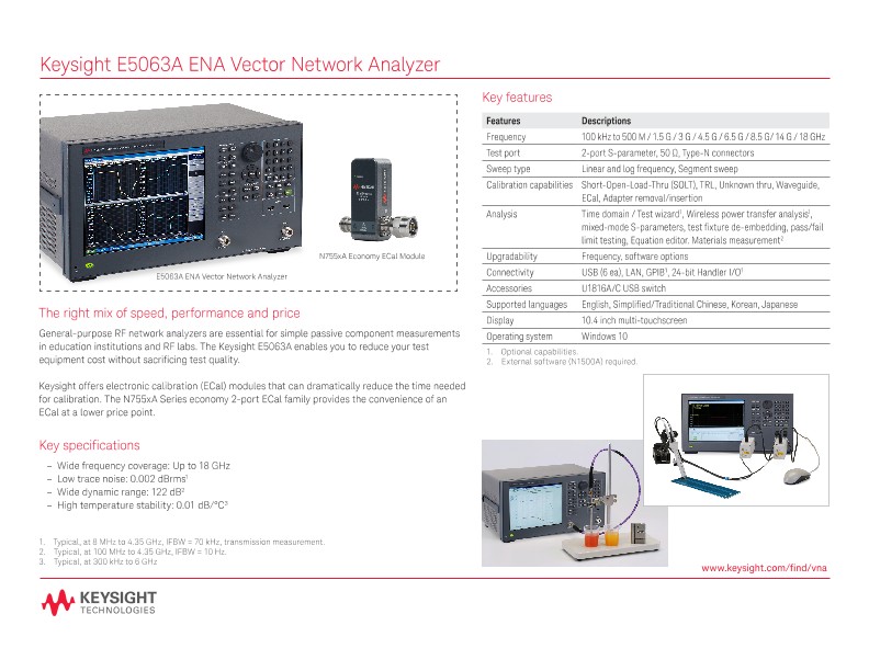 E5063A ENA Vector Network Analyzer PDF Asset Page | Keysight